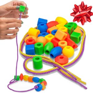 Skoolzy 30 Pcs Lacing Beads | Motor Skills Toys for Toddlers 3-5 | Lacing Toy or fine Motor Skills Toys for 3-4 Year Old | Toddler Beads Perfect as Teaching Lacing Toys | stringing Beads for Kids 3-5