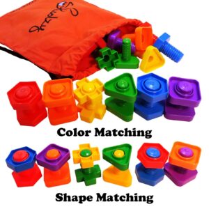 Skoolzy Plastic Nuts and Bolts 24 Piece - Kids Nuts and Bolts - Toddler Engineering Toys for 1-3 - Screw Toys for Toddlers with ebook Included