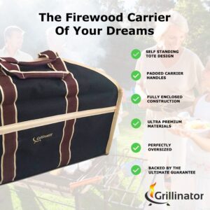 Grillinator Ultimate Firewood Log Carrier: Back Saving Design with Ultra Premium Canvas (Black)