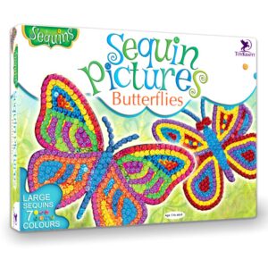 toykraftt toddler butterfly art and craft kit for 3 to 5 year olds, peel and stick pictures, gifts for boys girls - sequin pictures butterflies