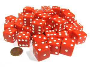 koplow games set of 50 large 19mm d6 opaque dice (over 1 pound of dice) - red w/white pip