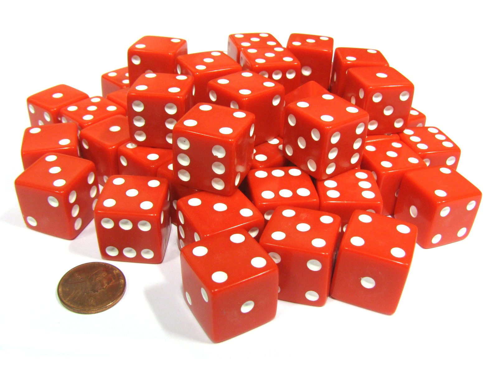 Koplow Games Set of 50 Large 19mm D6 Opaque Dice (Over 1 Pound of Dice) - Red w/White Pip