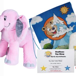 Make Your Own Stuffed Animal Pink Elephant Kit 16"- No Sew - Kit with Cute Backpack!