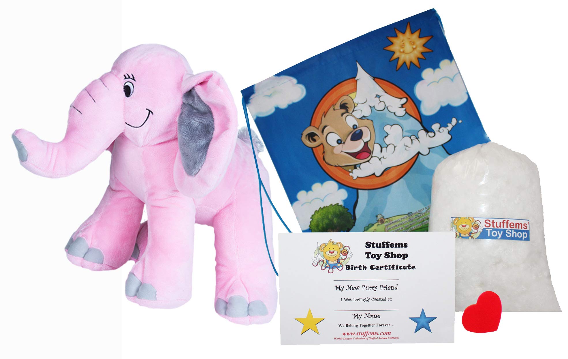 Make Your Own Stuffed Animal Pink Elephant Kit 16"- No Sew - Kit with Cute Backpack!