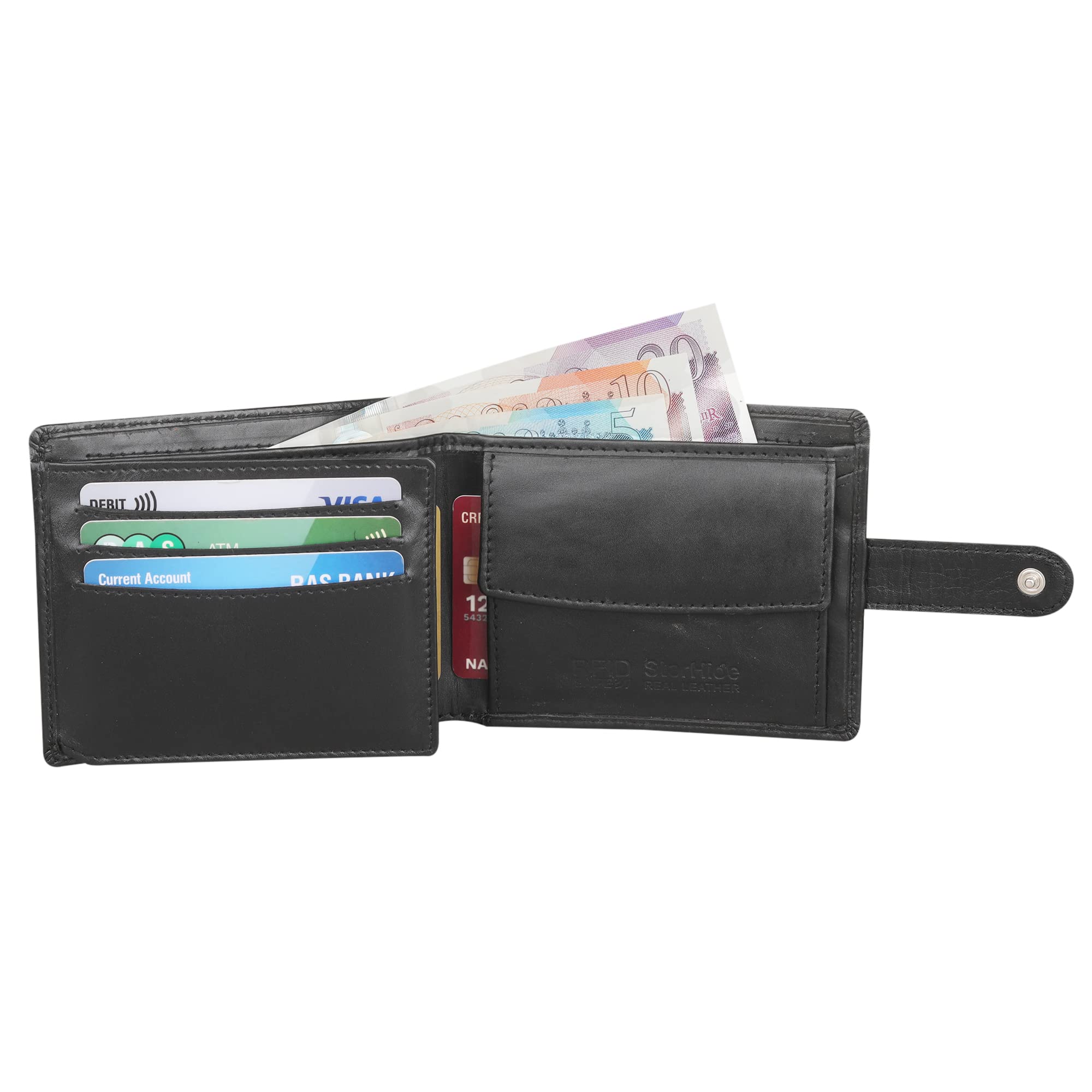 RAS WALLETS Men's Modern, Black, 12cm x 9.5cm