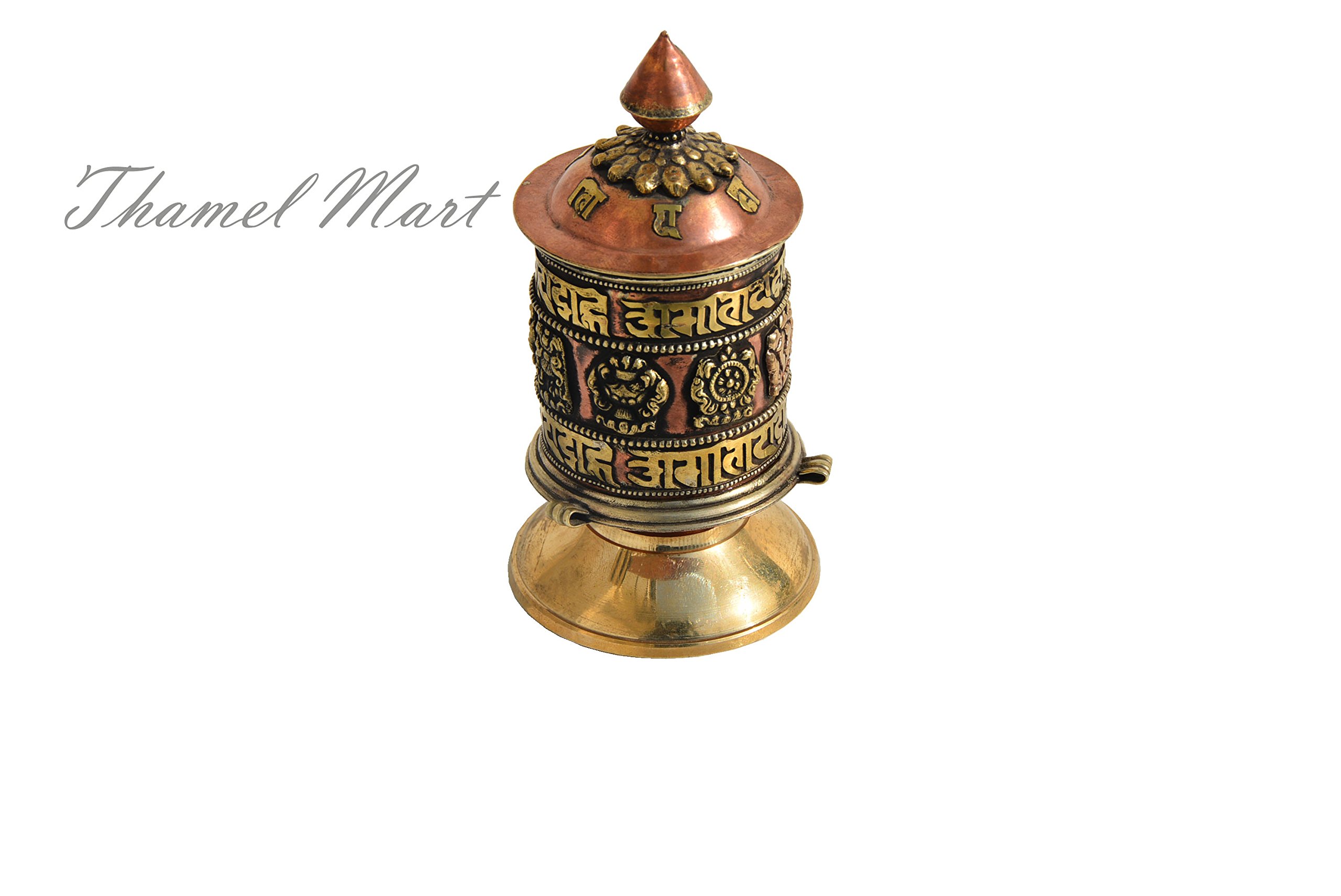 Table Top Copper Brass Tibetan Buddhist 8 Lucky Symbols Prayer Wheel