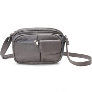 womens leather adjustable strap multi pocket organizer cross body purse grey