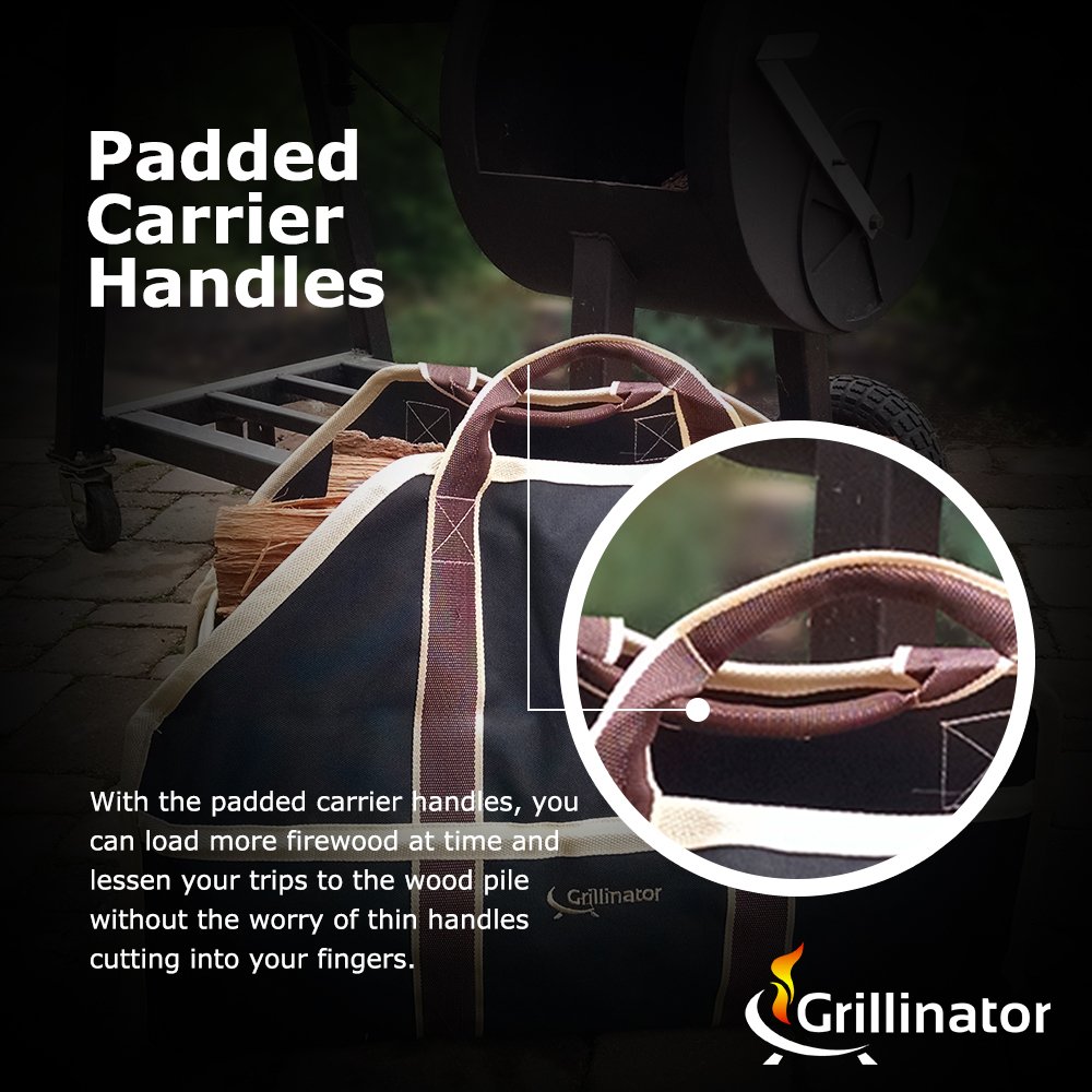 Grillinator Ultimate Firewood Log Carrier: Back Saving Design with Ultra Premium Canvas (Black)