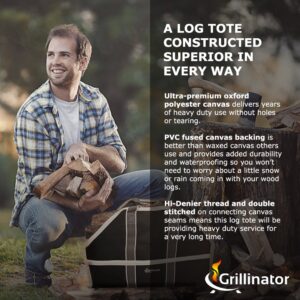 Grillinator Ultimate Firewood Log Carrier: Back Saving Design with Ultra Premium Canvas (Black)