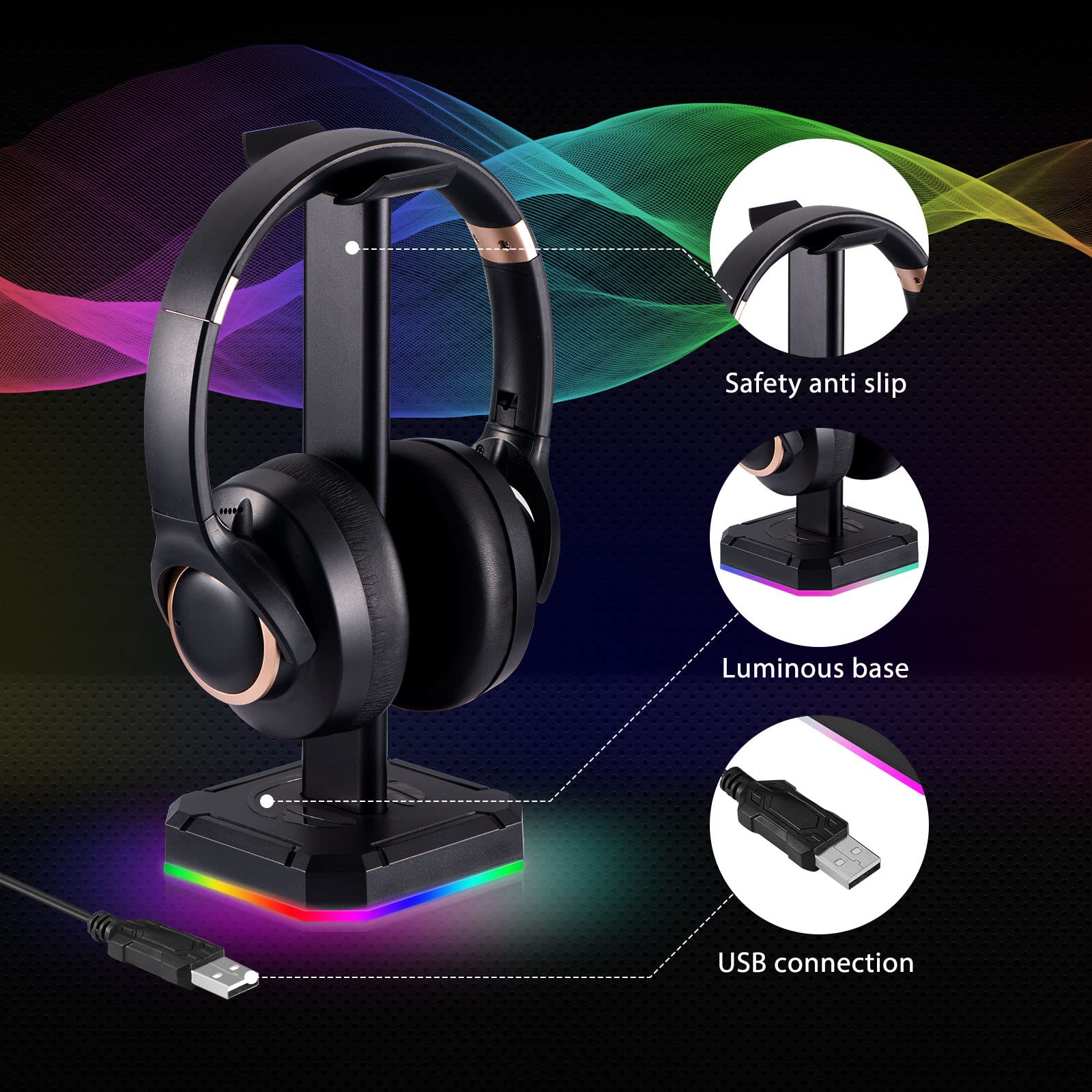 Headphone Stand with RGB Lights,Desktop Gaming Headset Holder for Most Headphone Controller