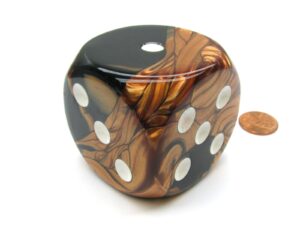 black and copper gemini with white pips 50mm (2in) d6 die chessex