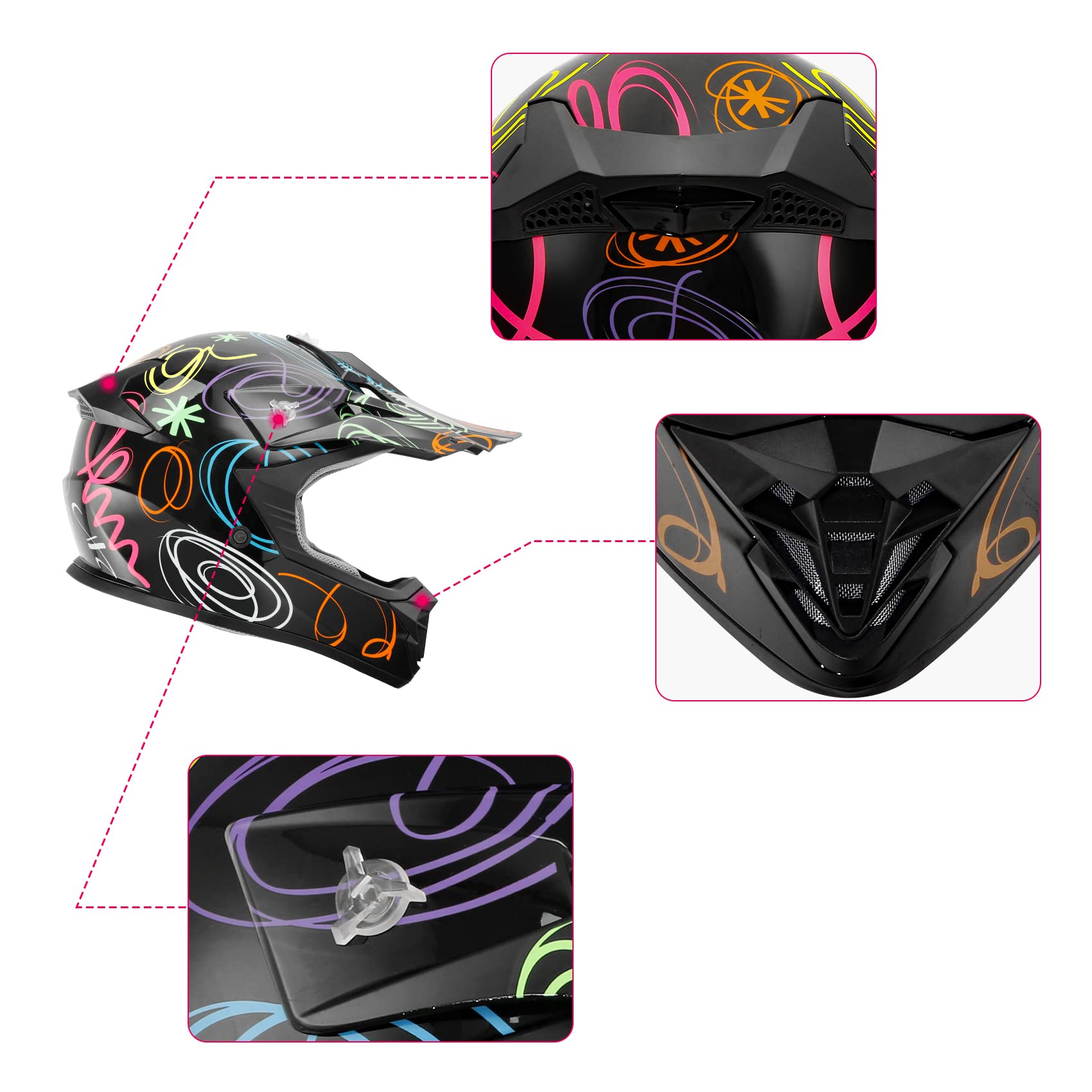 TCMT Dot Youth & Kids Motocross Offroad Street Helmet Green Flame Motorcycle Youth Helmet Dirt Bike Motocross ATV Helmet+Goggles+Gloves M