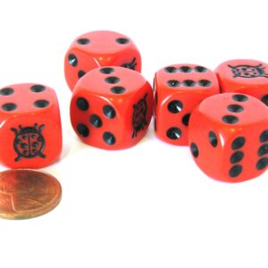 Set of 6 Ladybug 16mm D6 Round Edged Koplow Animal Dice - Red with Black Pips by Koplow Games