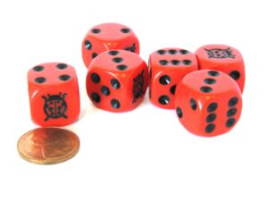 set of 6 ladybug 16mm d6 round edged koplow animal dice - red with black pips by koplow games