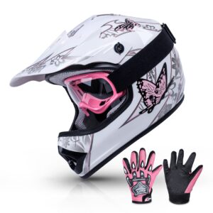 tcmt dot youth & kids motocross offroad street helmet pink butterfly motorcycle youth helmet dirt bike motocross atv helmet+goggles+gloves l