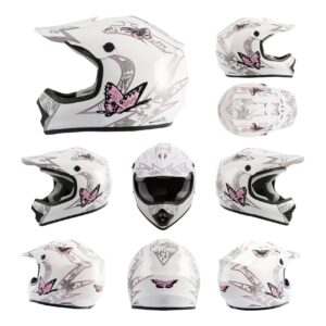 TCMT Dot Youth & Kids Motocross Offroad Street Helmet Pink Butterfly Motorcycle Youth Helmet Dirt Bike Motocross ATV Helmet+Goggles+Gloves L