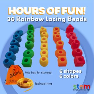 Skoolzy 30 Pcs Lacing Beads | Motor Skills Toys for Toddlers 3-5 | Lacing Toy or fine Motor Skills Toys for 3-4 Year Old | Toddler Beads Perfect as Teaching Lacing Toys | stringing Beads for Kids 3-5