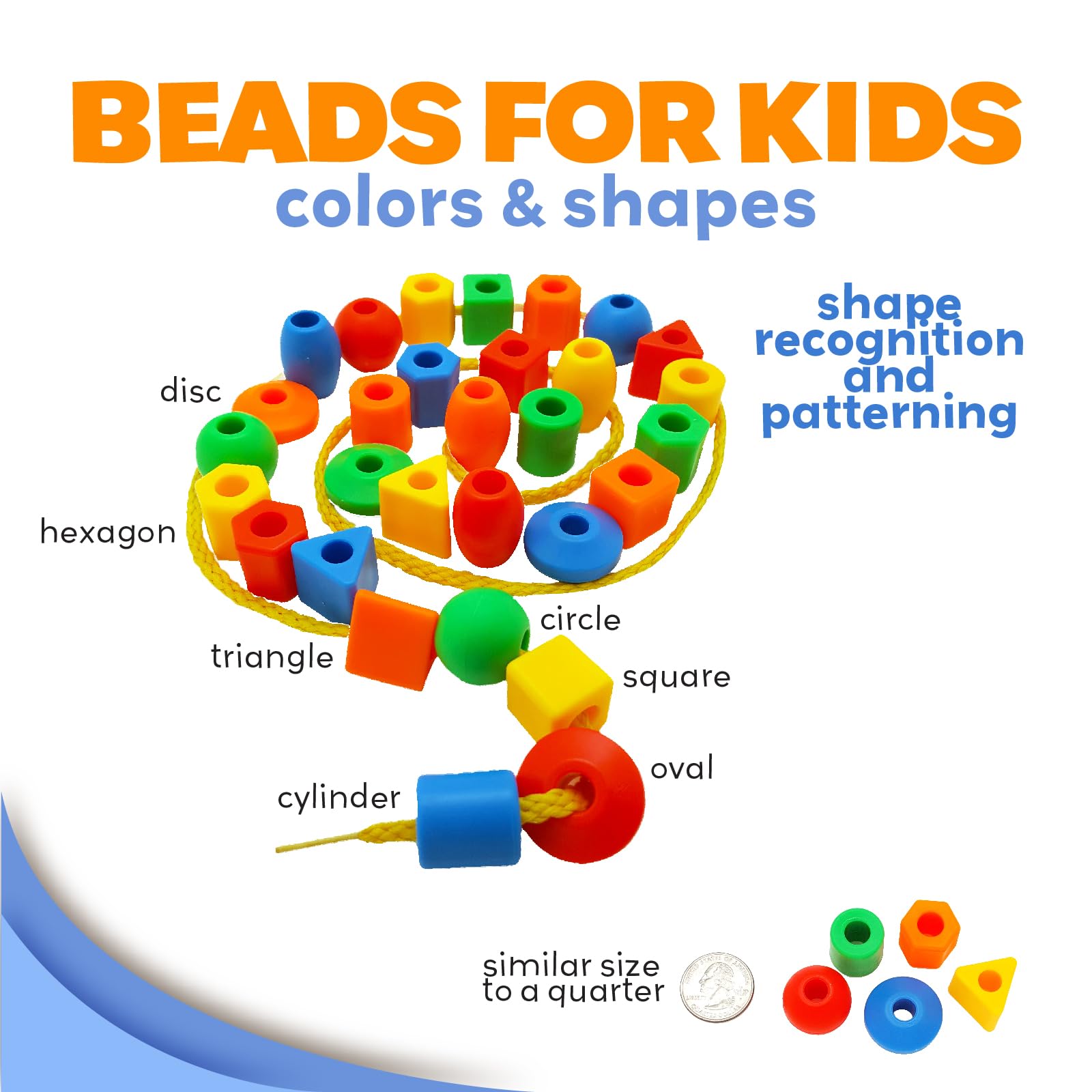 Skoolzy 30 Pcs Lacing Beads | Motor Skills Toys for Toddlers 3-5 | Lacing Toy or fine Motor Skills Toys for 3-4 Year Old | Toddler Beads Perfect as Teaching Lacing Toys | stringing Beads for Kids 3-5