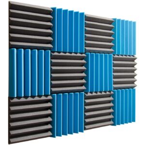 pro studio acoustics - blue/charcoal - 12"x12"x2" acoustic wedge foam absorption soundproofing tiles - 12 pack