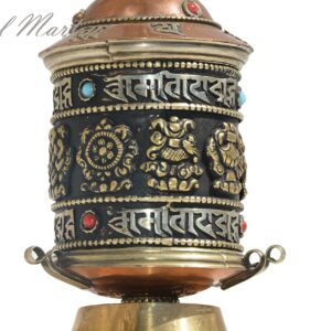 Table Top Copper Brass Tibetan Buddhist 8 Lucky Symbols Prayer Wheel