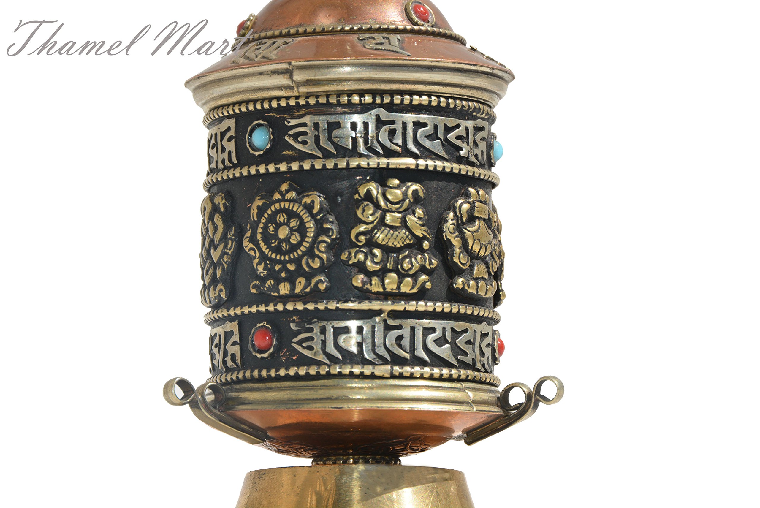 Table Top Copper Brass Tibetan Buddhist 8 Lucky Symbols Prayer Wheel