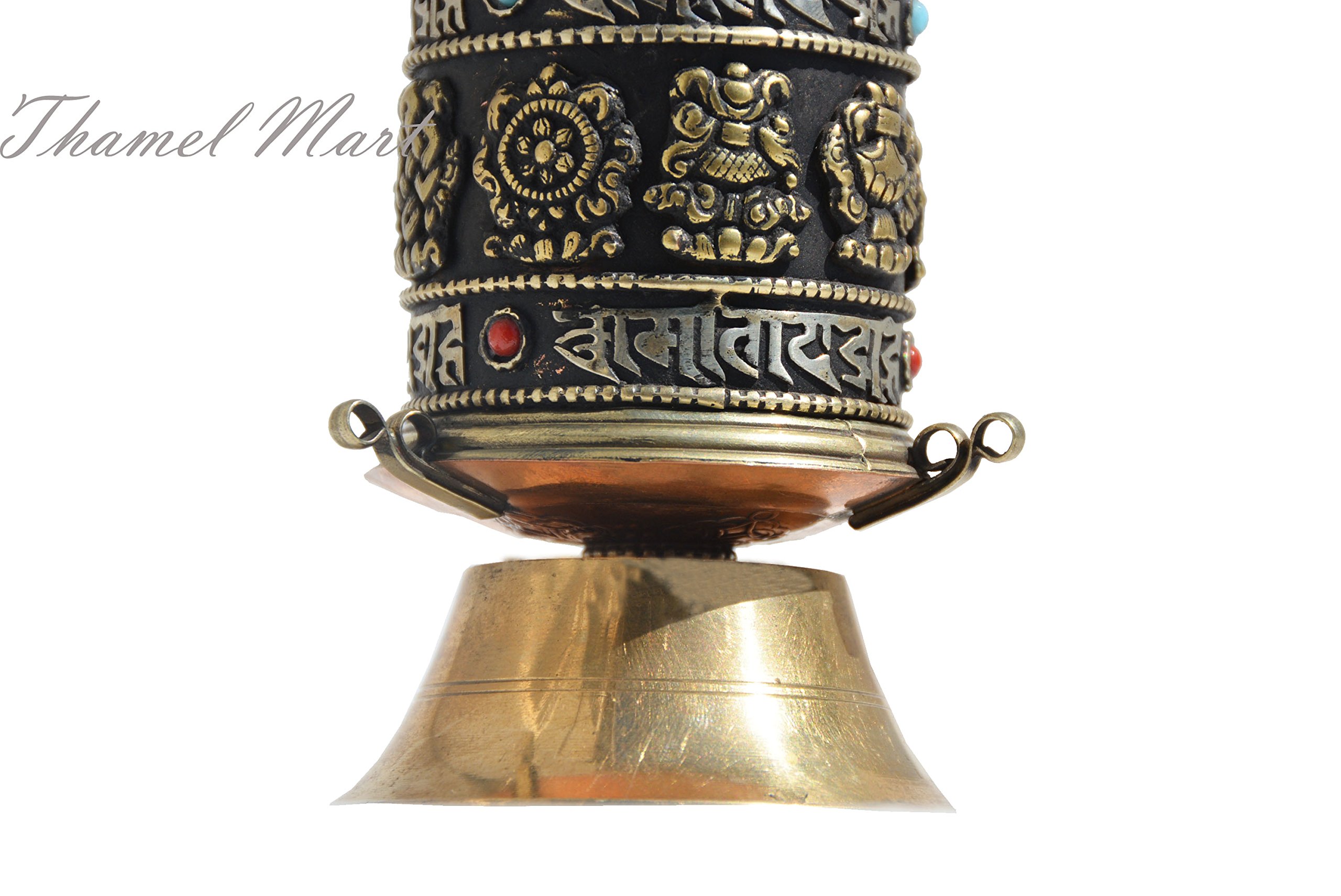 Table Top Copper Brass Tibetan Buddhist 8 Lucky Symbols Prayer Wheel