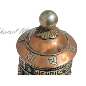 Table Top Copper Brass Tibetan Buddhist 8 Lucky Symbols Prayer Wheel