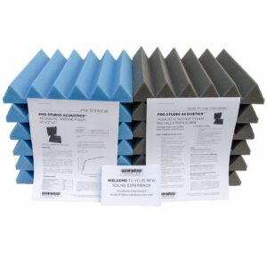 Pro Studio Acoustics - Blue/Charcoal - 12"x12"x2" Acoustic Wedge Foam Absorption Soundproofing Tiles - 12 Pack