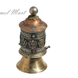 Table Top Copper Brass Tibetan Buddhist 8 Lucky Symbols Prayer Wheel