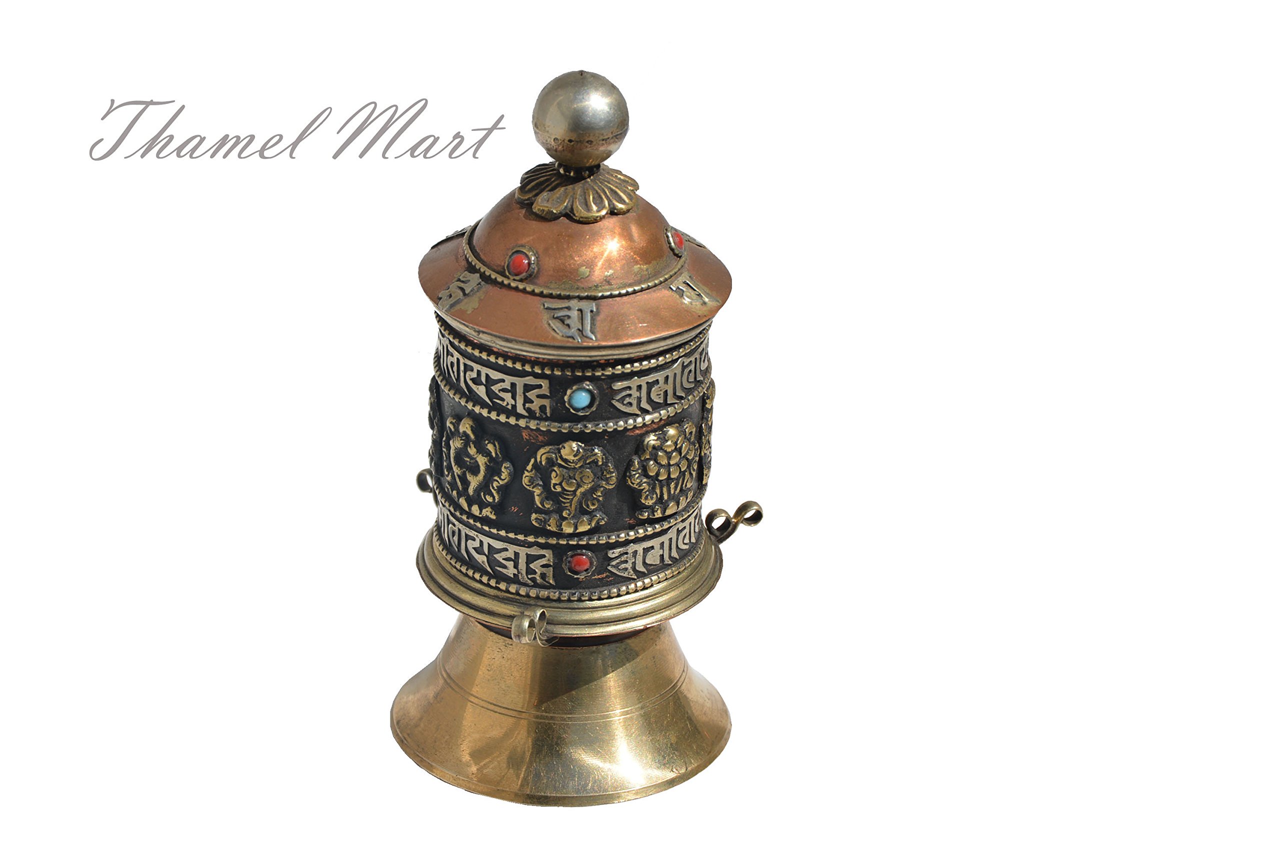 Table Top Copper Brass Tibetan Buddhist 8 Lucky Symbols Prayer Wheel