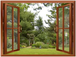 wall26 beautiful garden/backyard view from inside a window removable wall sticker/wall mural - 36"x48"