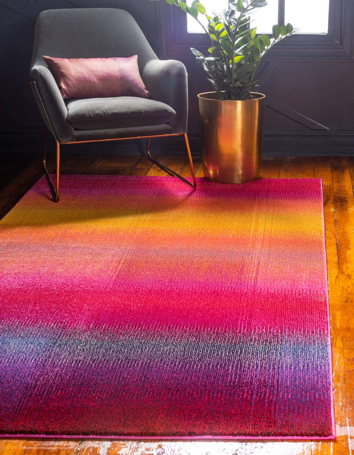 Unique Loom Estrella Collection, Gradient, Sunset, Abstract, Bright Colors Area Rug, 9 x 12 ft, Pink/Gold