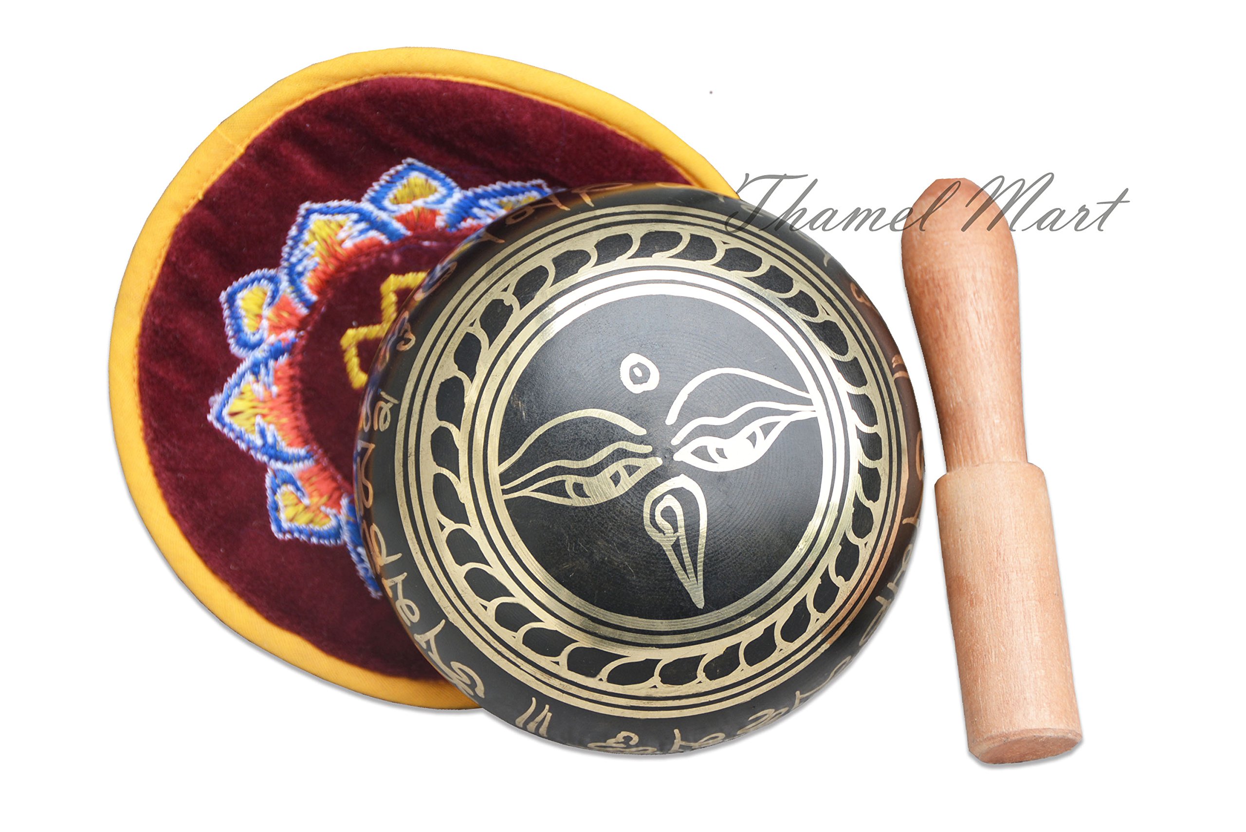 Meditation Om Mani Padme Hum Peace Wooden Striker & Cushion