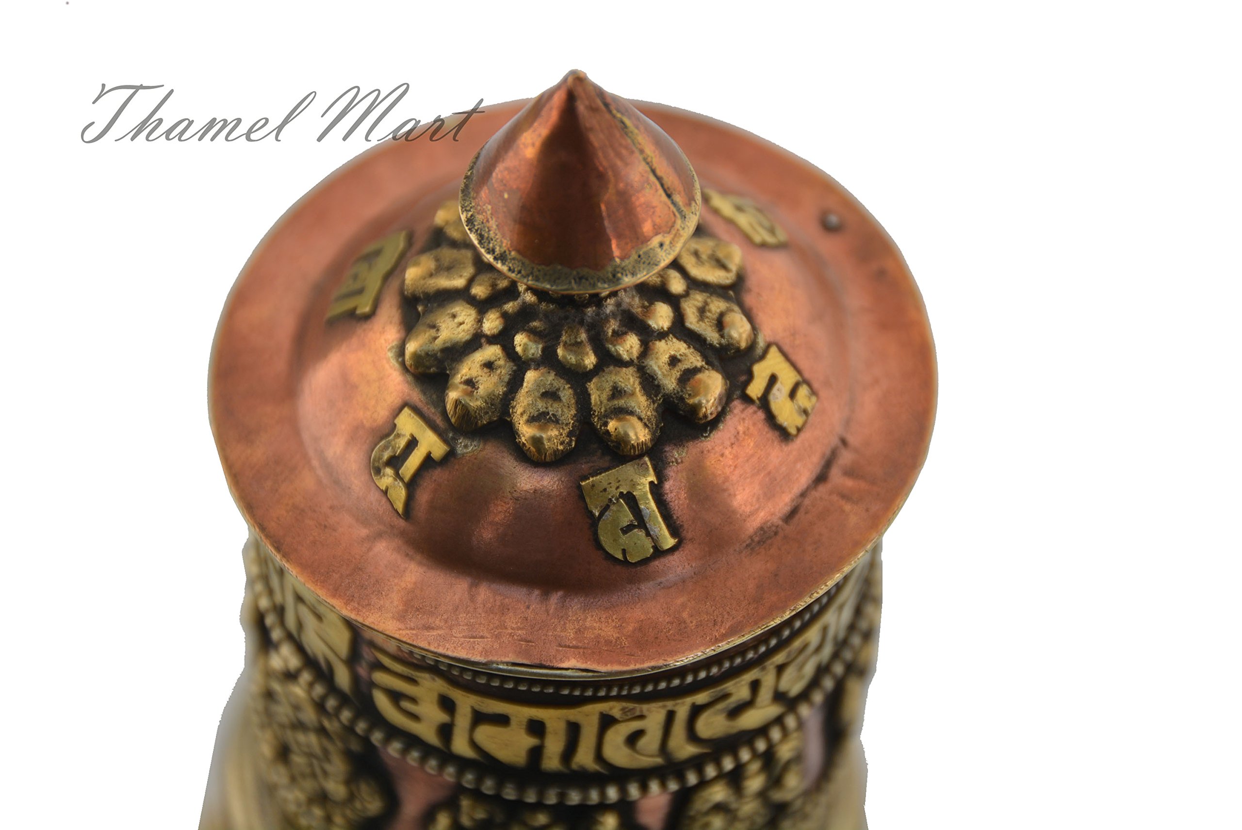 Table Top Copper Brass Tibetan Buddhist 8 Lucky Symbols Prayer Wheel