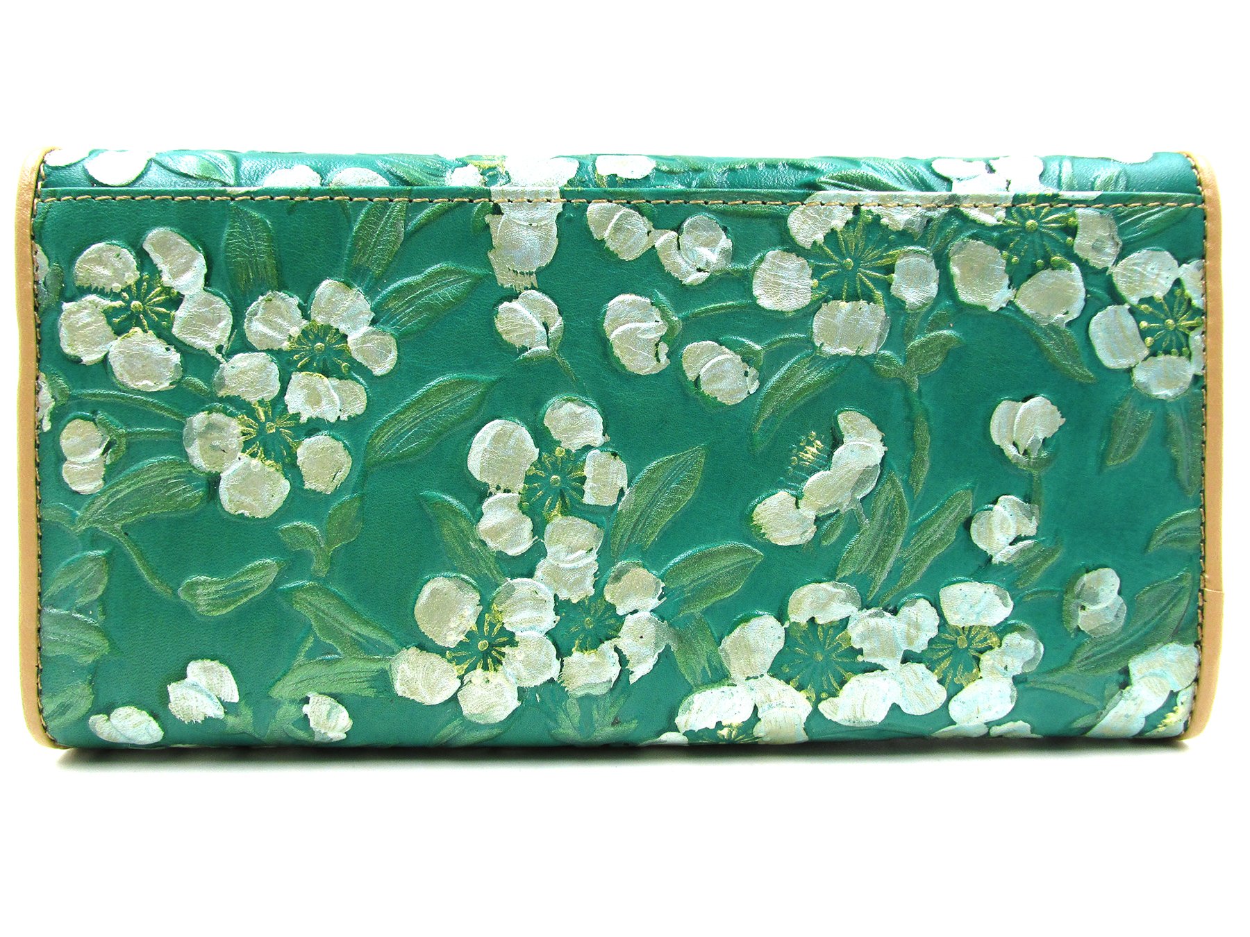 ArtsEye Peach Blossom Embossed Genuine Leather Trifold Wallet (Green)