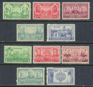 complete 1936-37 army and navy postage stamps, mint. washington, jackson, grant, west point, john paul jones, naval academy