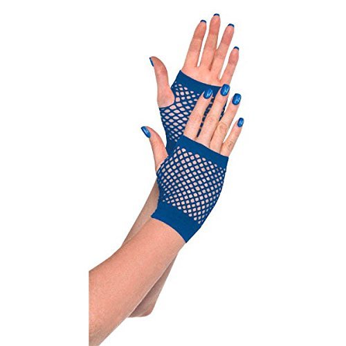 Blue Short Fishnet Gloves - One Size Fits Most (1 Pair) - Premium Nylon Spandex Blend - Perfect For Parties & Raves