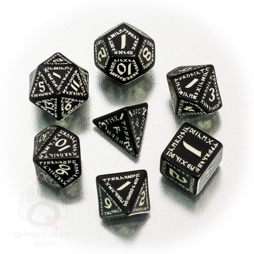 Qworkshop Runic Glow-in-The-Dark Polyhedral RPG Dice Set