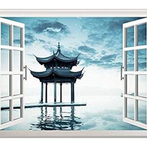 wall26 Removable Wall Sticker/Wall Mural - Spa Stones in Garden with Flow Water | Creative Window View Home Decor/Wall Decor - 24"x32"