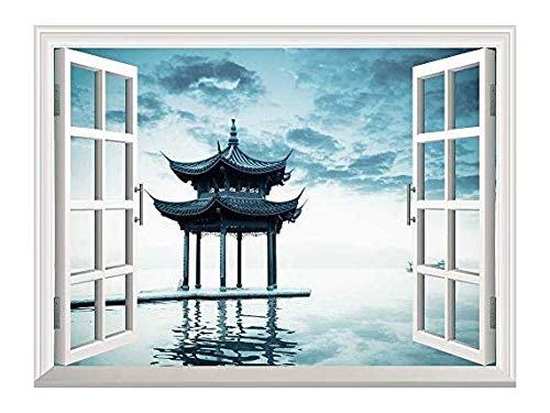 wall26 Removable Wall Sticker/Wall Mural - Spa Stones in Garden with Flow Water | Creative Window View Home Decor/Wall Decor - 24"x32"