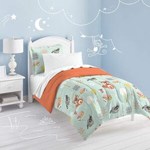 dream FACTORY Kids 5-Piece Complete Set Easy-Wash Super Soft Microfiber Comforter Bedding, Twin, Green Woodland Friends