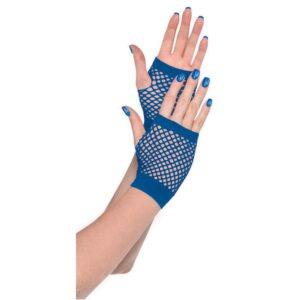 blue short fishnet gloves - one size fits most (1 pair) - premium nylon spandex blend - perfect for parties & raves