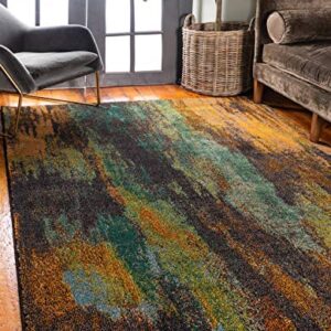 Unique Loom Jardin Collection Colorful, Vibrant, Abstract Watercolor Area Rug, 5' 1" x 8' Rectangle, Multi/Beige