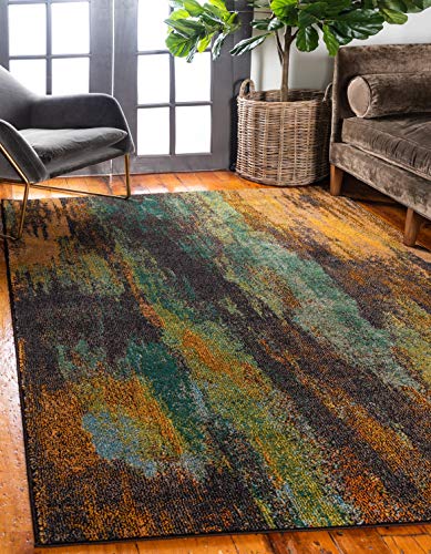 Unique Loom Jardin Collection Colorful, Vibrant, Abstract Watercolor Area Rug, 5' 1" x 8' Rectangle, Multi/Beige