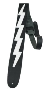 perri's leathers, the famous collection, guitar strap, bowie style lightning bolt themed, leather, adjustable electric/acoustic/bass guitars, 41" to 56" inches, compatible with all lock systems, black