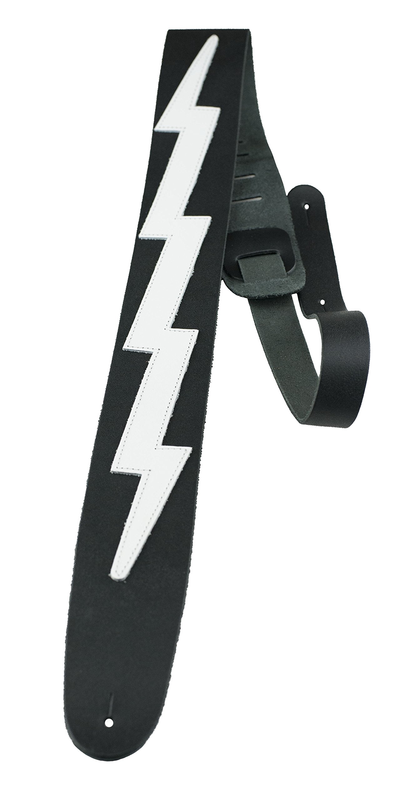 Perri's Leathers, The Famous Collection, Guitar Strap, Bowie Style Lightning Bolt Themed, Leather, Adjustable Electric/Acoustic/Bass Guitars, 41" to 56" Inches, Compatible with All Lock Systems, Black