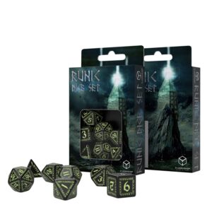 Qworkshop Runic Glow-in-The-Dark Polyhedral RPG Dice Set