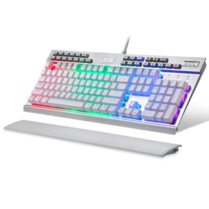 redragon k550 mechanical gaming keyboard, rgb led backlit with brown switches, macro recording, wrist rest, volume control, full size, yama, usb passthrough for windows pc gamer (white)