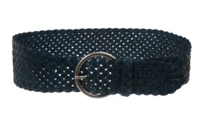 beltiscool women's 3 1/4" wide tapered braided woven high waist leather belt, navy blue | l/xl - 40"