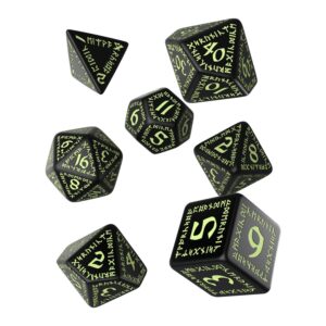 qworkshop runic glow-in-the-dark polyhedral rpg dice set